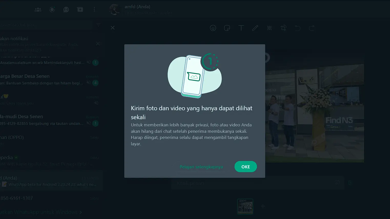 Fitur View Once Foto/Video Kini Tersedia untuk WhatsApp Desktop • Jagat ...